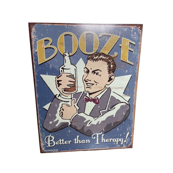 Accents | Vintage Look Metal Tin Sign Booze Better Than Therapy Retro ...